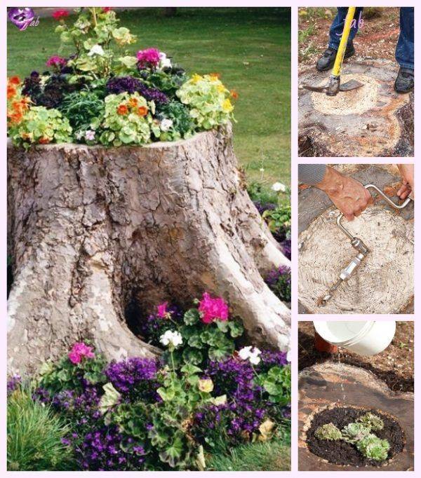 18 DIY Tree Stump Garden Ideas Container You Should Check | SharonSable