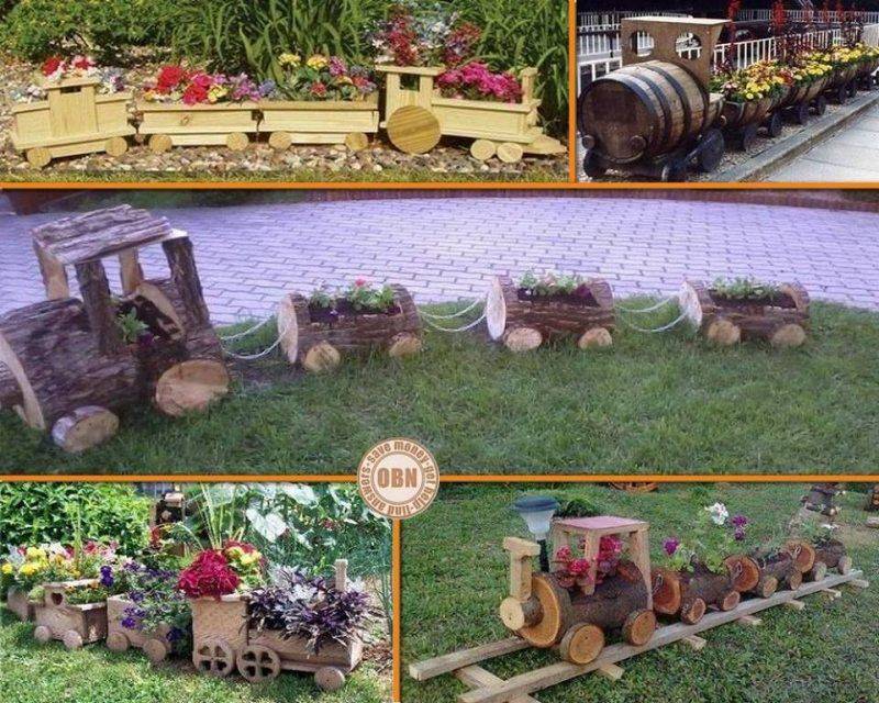 22 Garden Wooden Log Train Planter Ideas You Cannot Miss | SharonSable