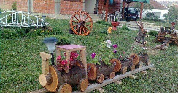 22 Garden Wooden Log Train Planter Ideas You Cannot Miss | SharonSable